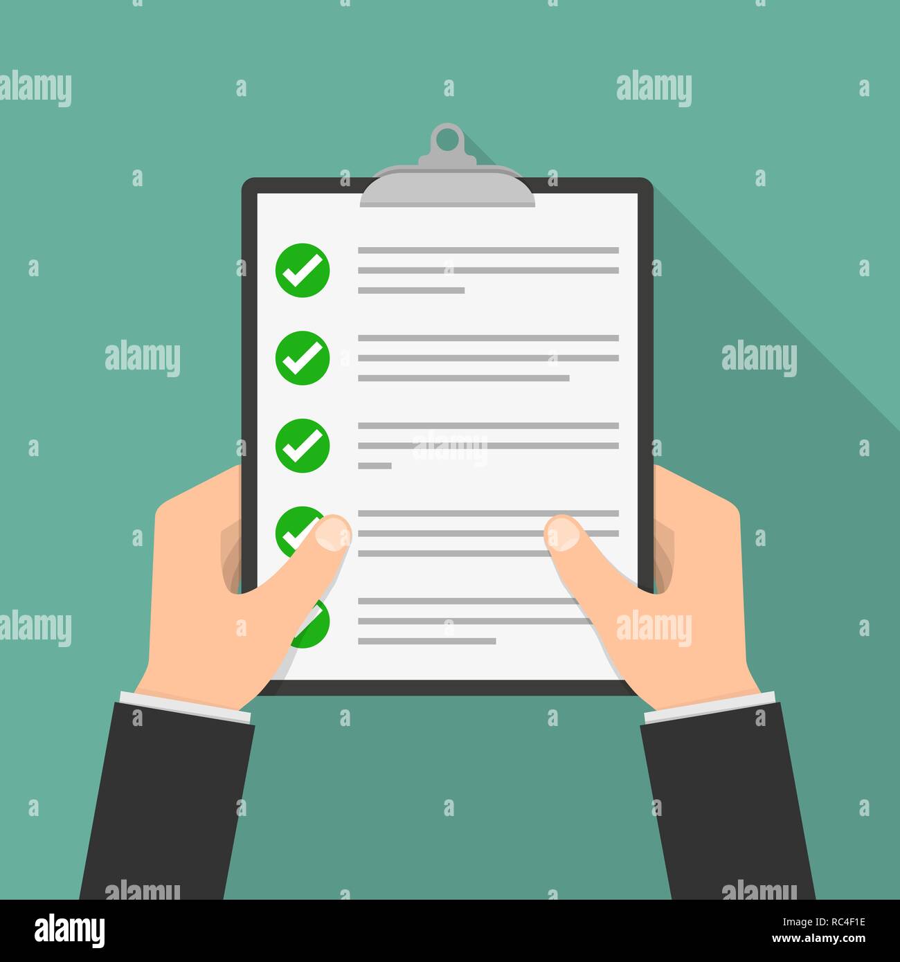 The paper checklist in the hand. Vector illustration. Report file in ...