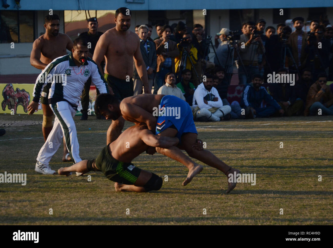 Lahore, Pakistan. 13th Jan, 2019. A view of Kabaddi final match between ...