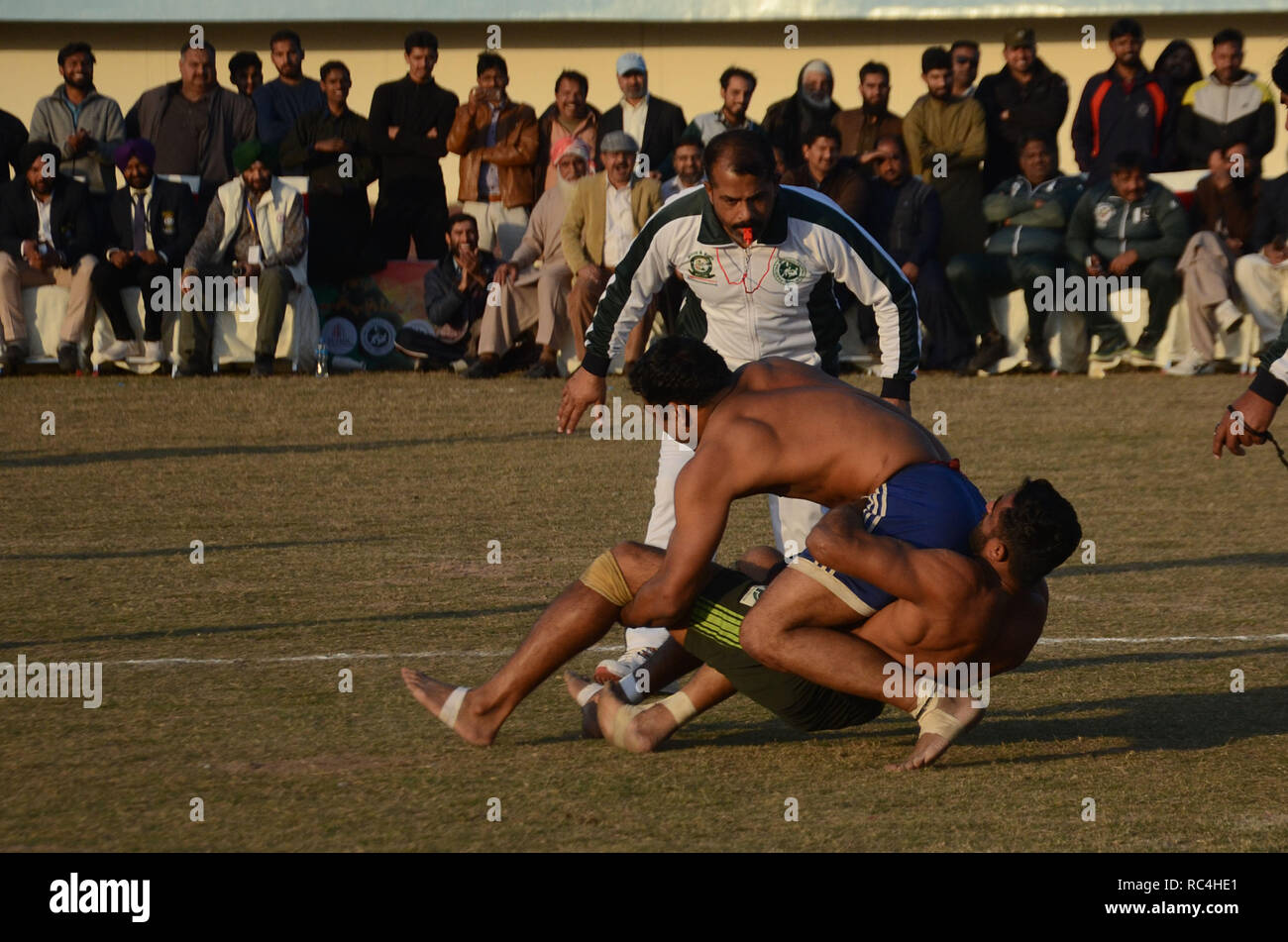 Lahore, Pakistan. 13th Jan, 2019. A view of Kabaddi final match between ...