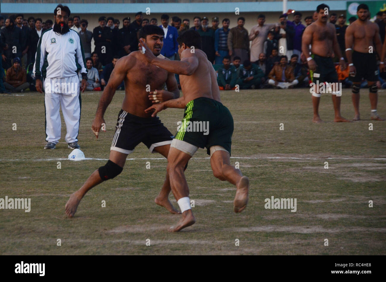 Lahore, Pakistan. 13th Jan, 2019. A view of Kabaddi final match between ...