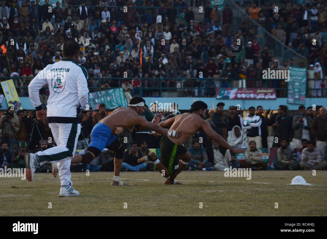 Lahore, Pakistan. 13th Jan, 2019. A view of Kabaddi final match between ...