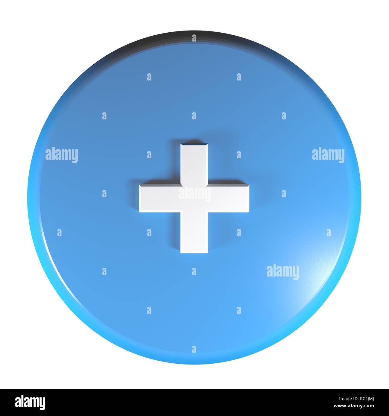 Blue circle push button with the sign + for the sum operation - 3D ...