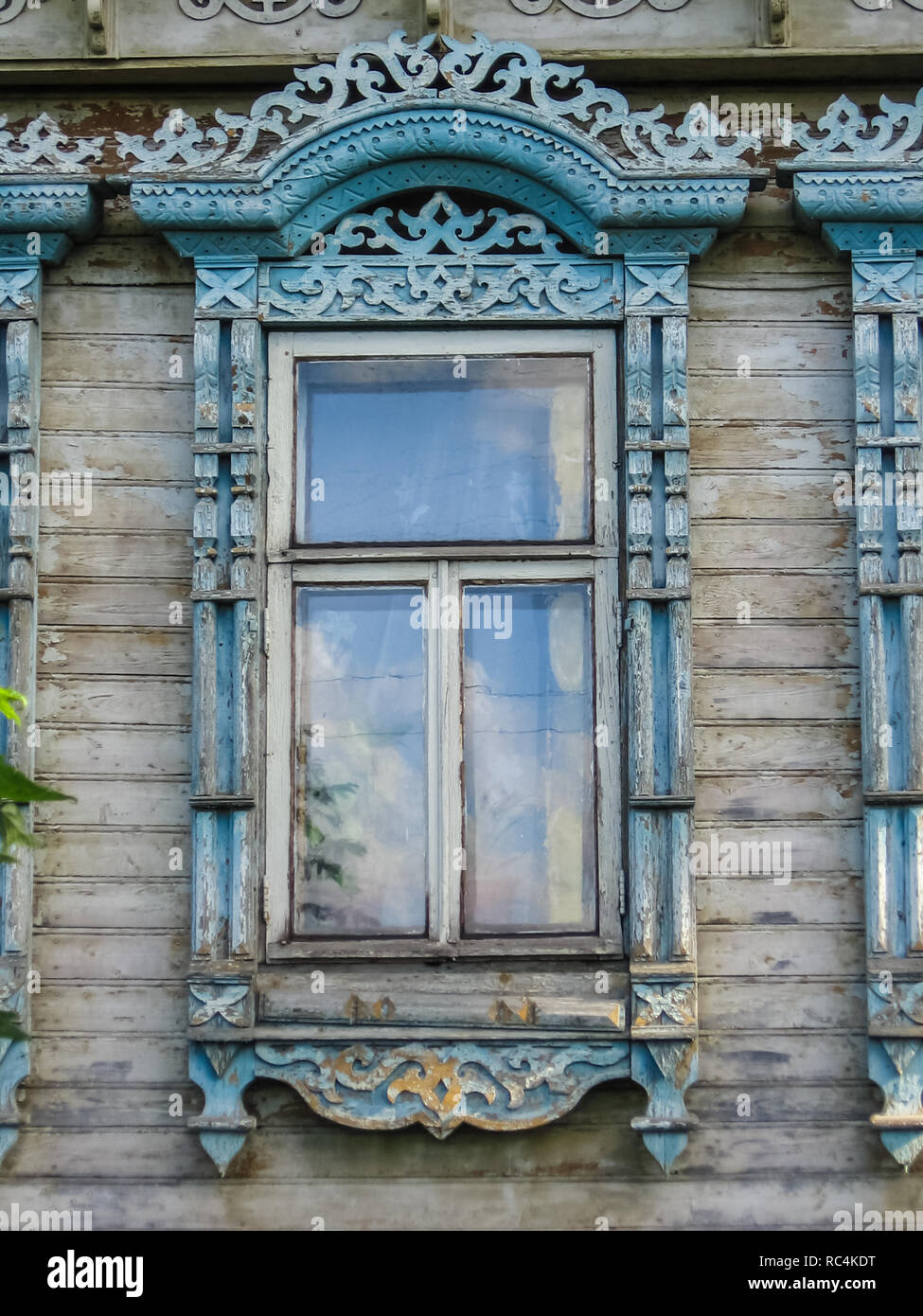 Plinths of windows of wooden houses. Ancient style of decoration of ...