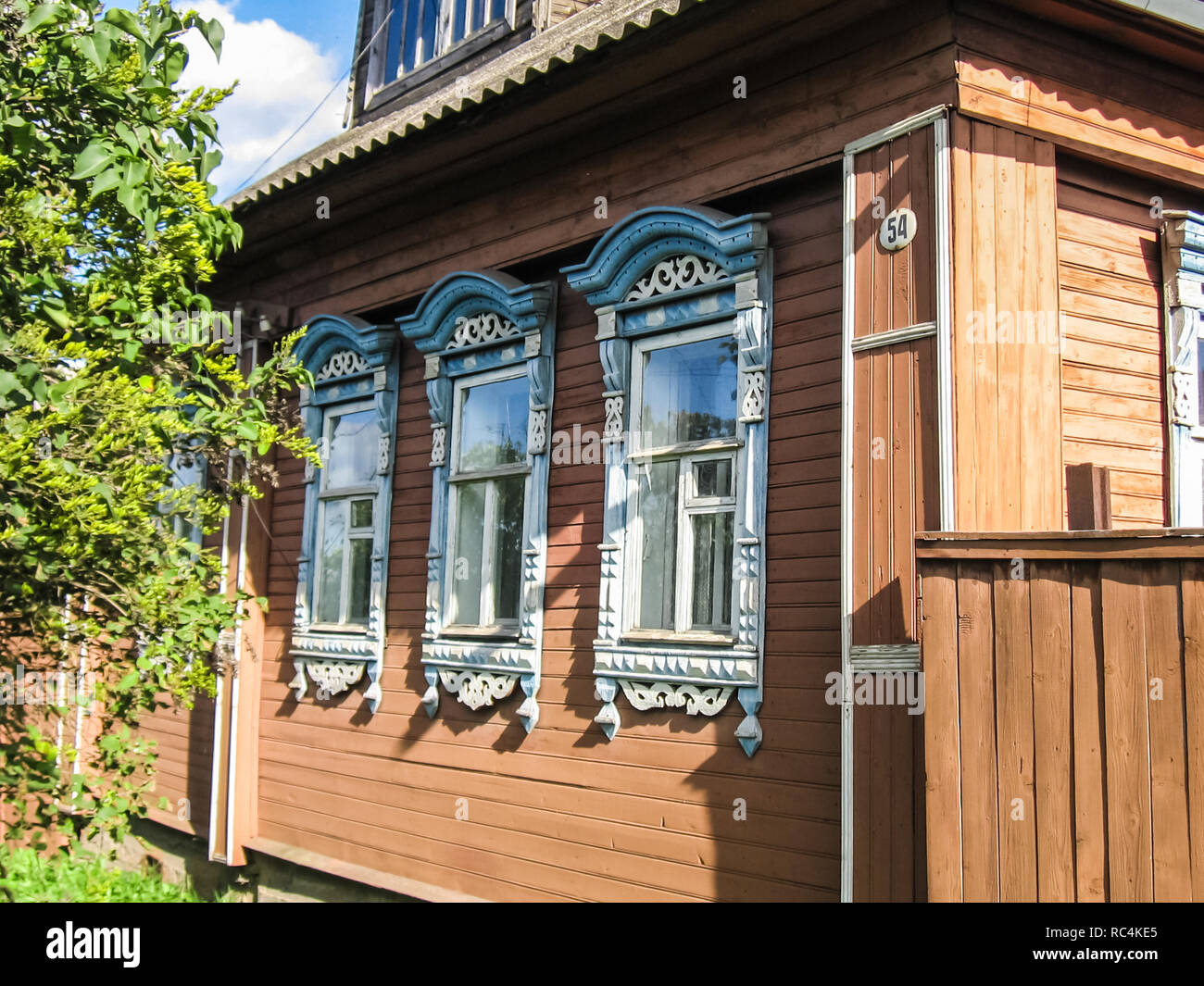 Plinths of windows of wooden houses. Ancient style of decoration of ...
