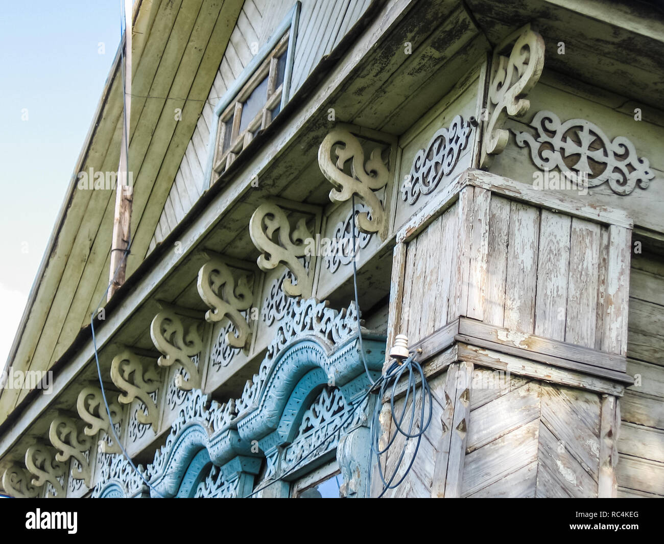 Plinths of windows of wooden houses. Ancient style of decoration of ...