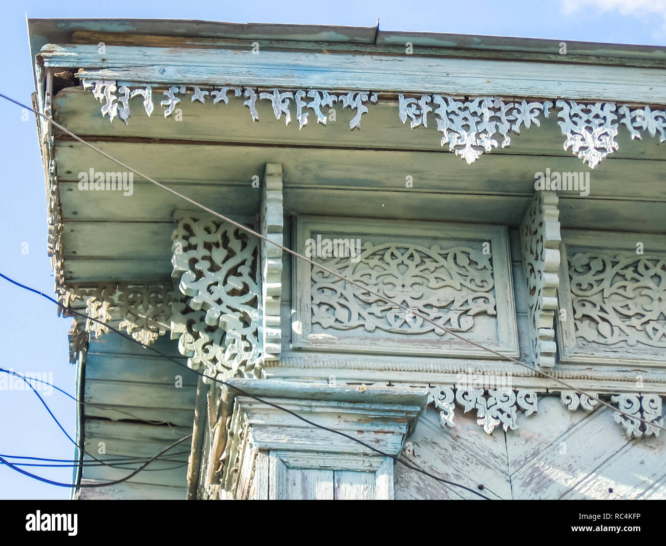 Plinths of windows of wooden houses. Ancient style of decoration of ...