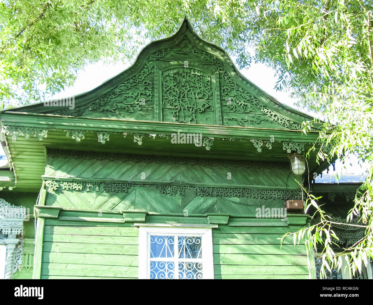 Plinths of windows of wooden houses. Ancient style of decoration of ...