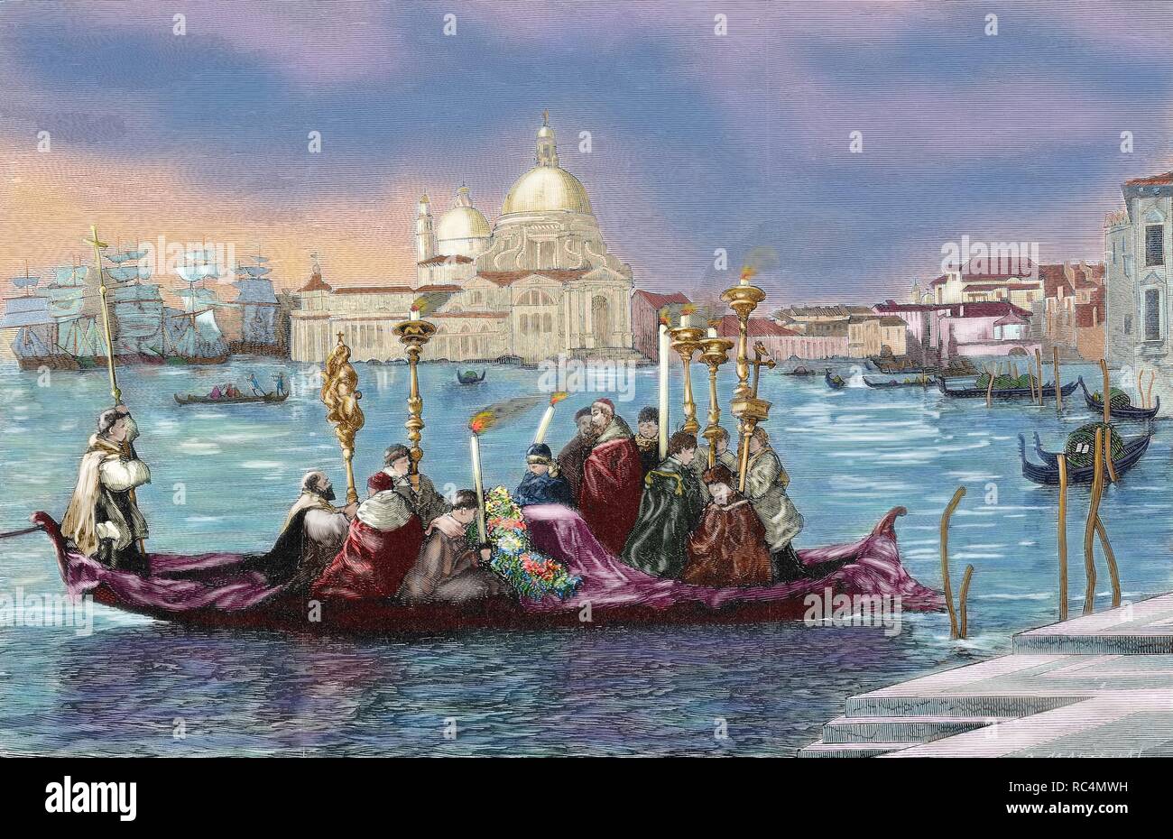 Italy. Venice. 19th century. Funeral procession. Engraving by Marichal ...