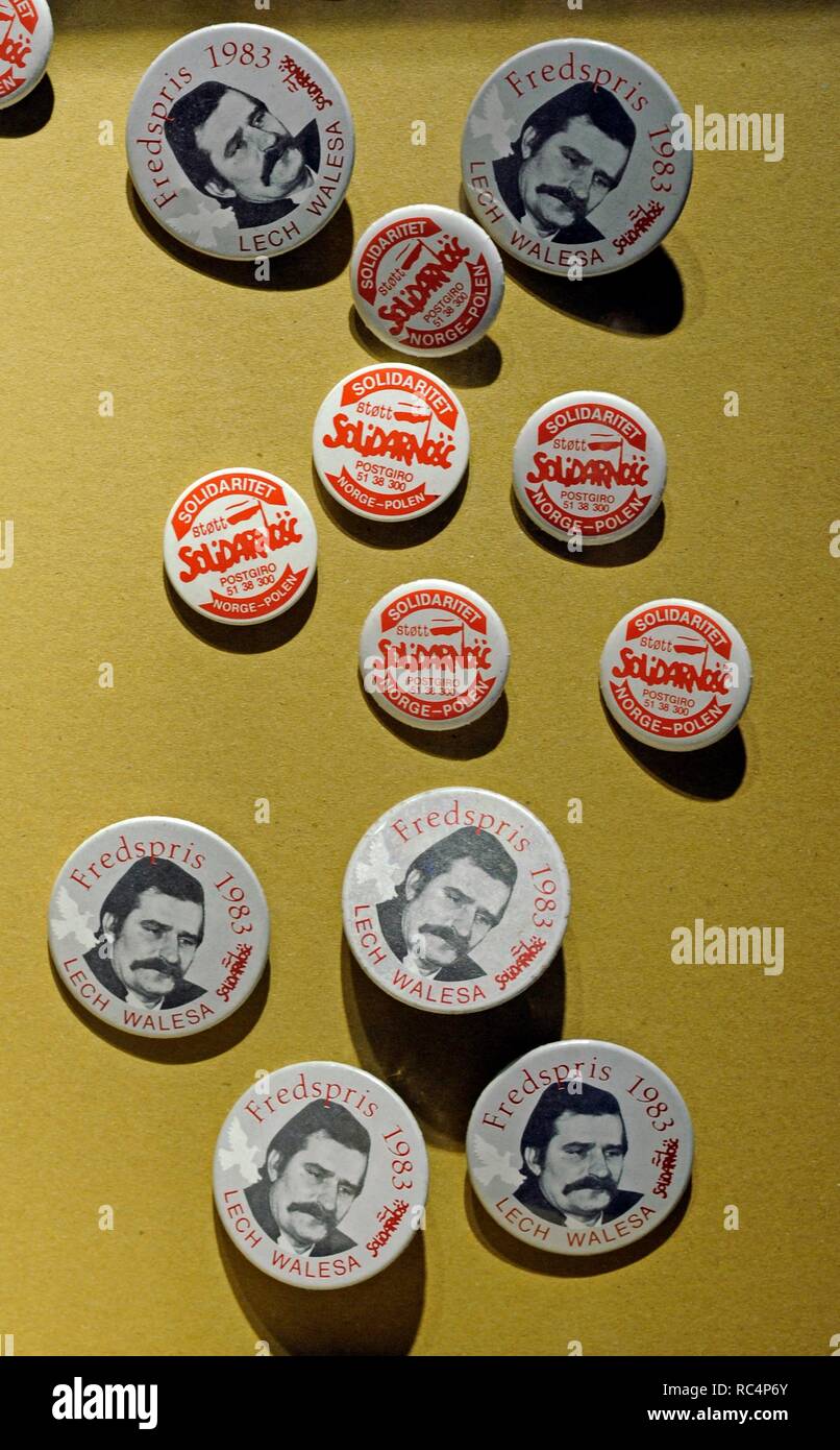 Plates with the printed face of union leader Lech Valesa (1943), co ...