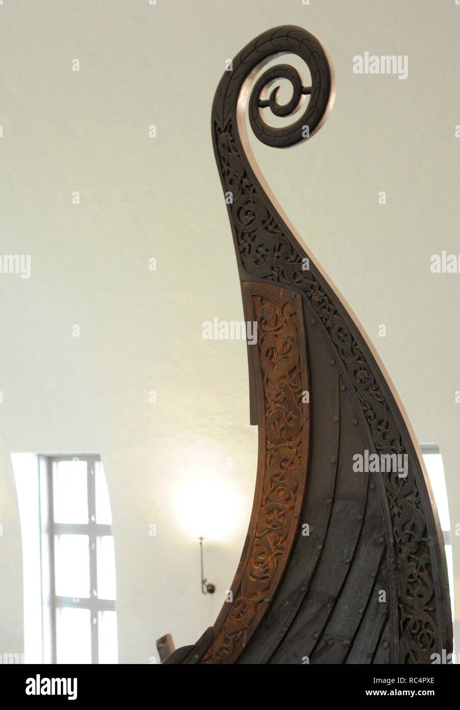 Oseberg Ship. Made in oak wood. 9th century. Detail. Viking Ship Museum ...