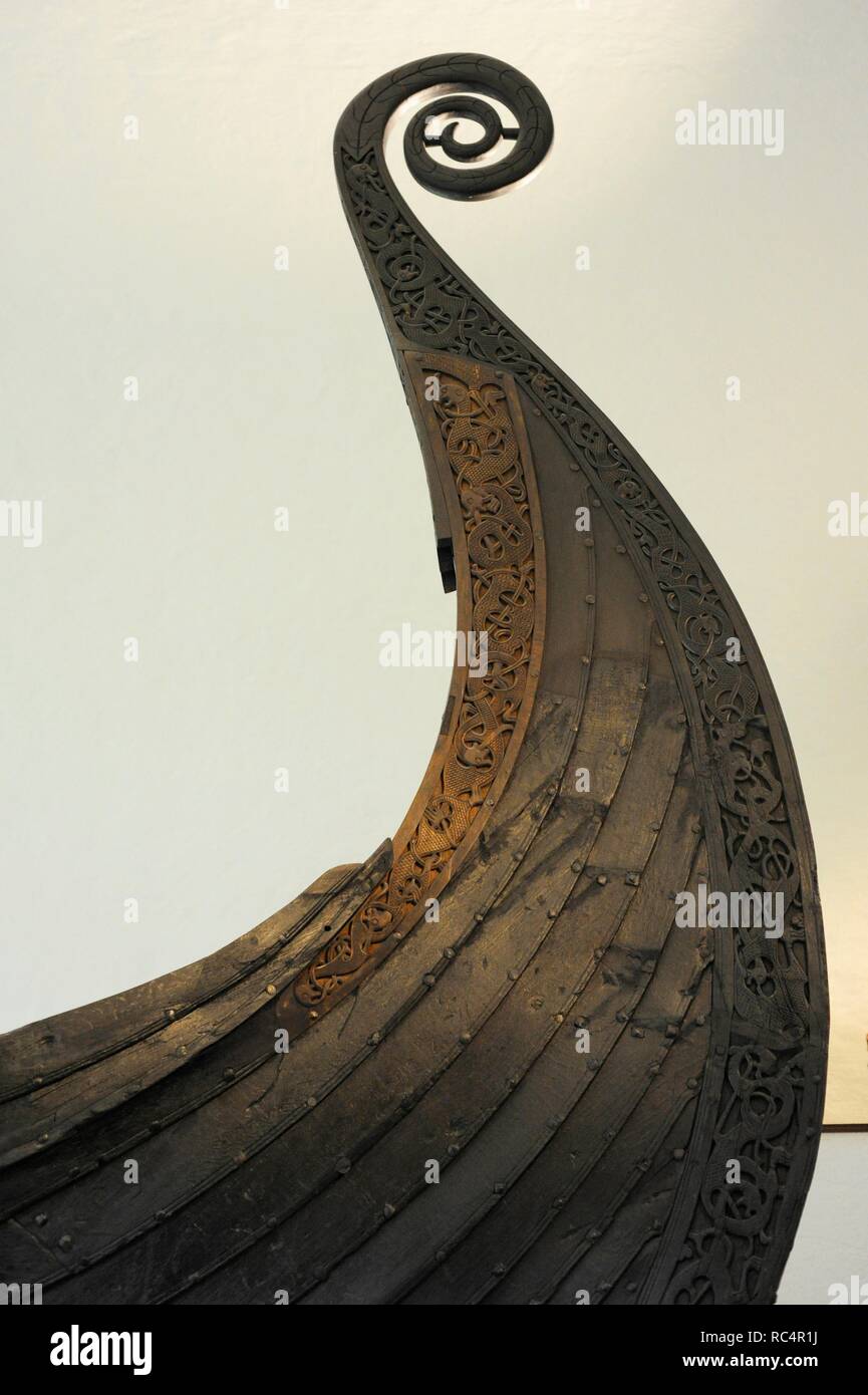 Oseberg Ship. Made in oak wood. 9th century. Detail. Viking Ship Museum ...