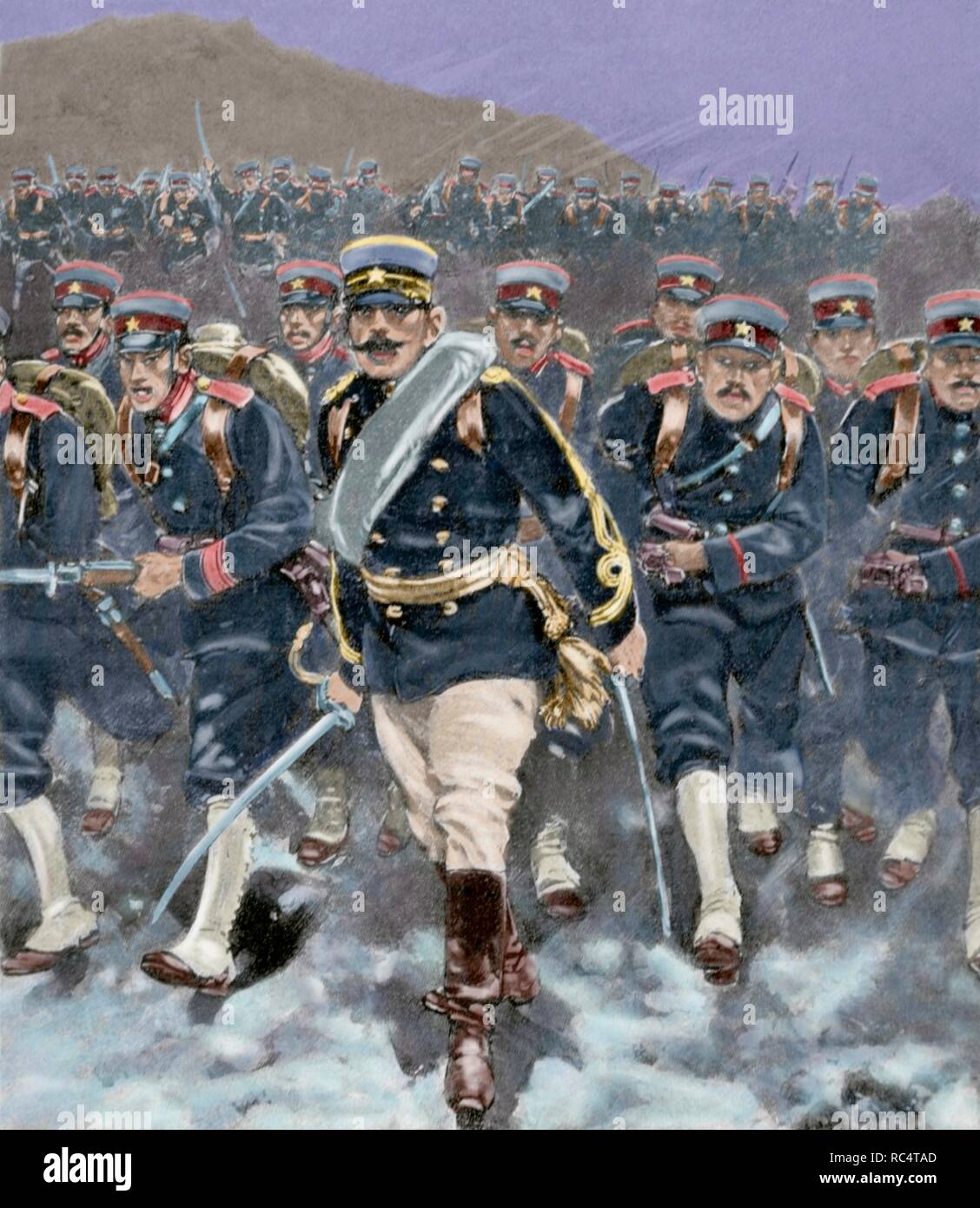 Russo-Japanese War (1904-1905). Charge of the Japanese Infantry. Engraving. "La Ilustracion ...