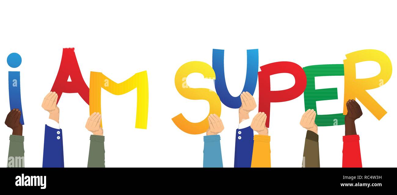 Diverse hands holding letters of the alphabet created the words I am ...