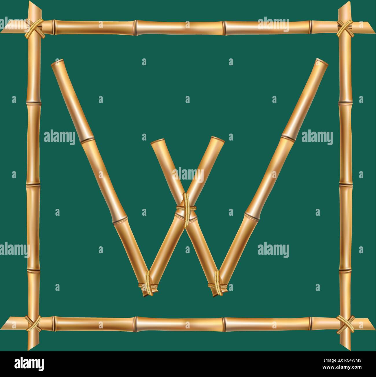 Vector bamboo alphabet. Capital letter W made of realistic brown dry ...
