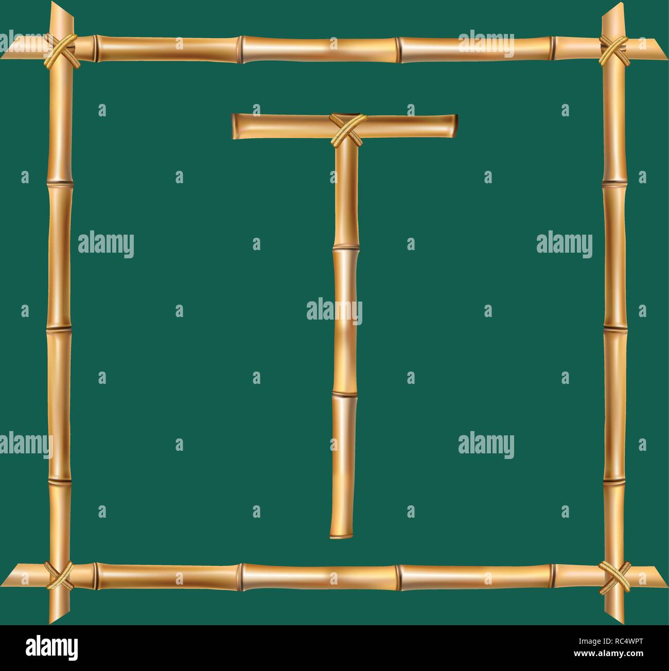 Vector bamboo alphabet. Capital letter T made of realistic brown dry ...