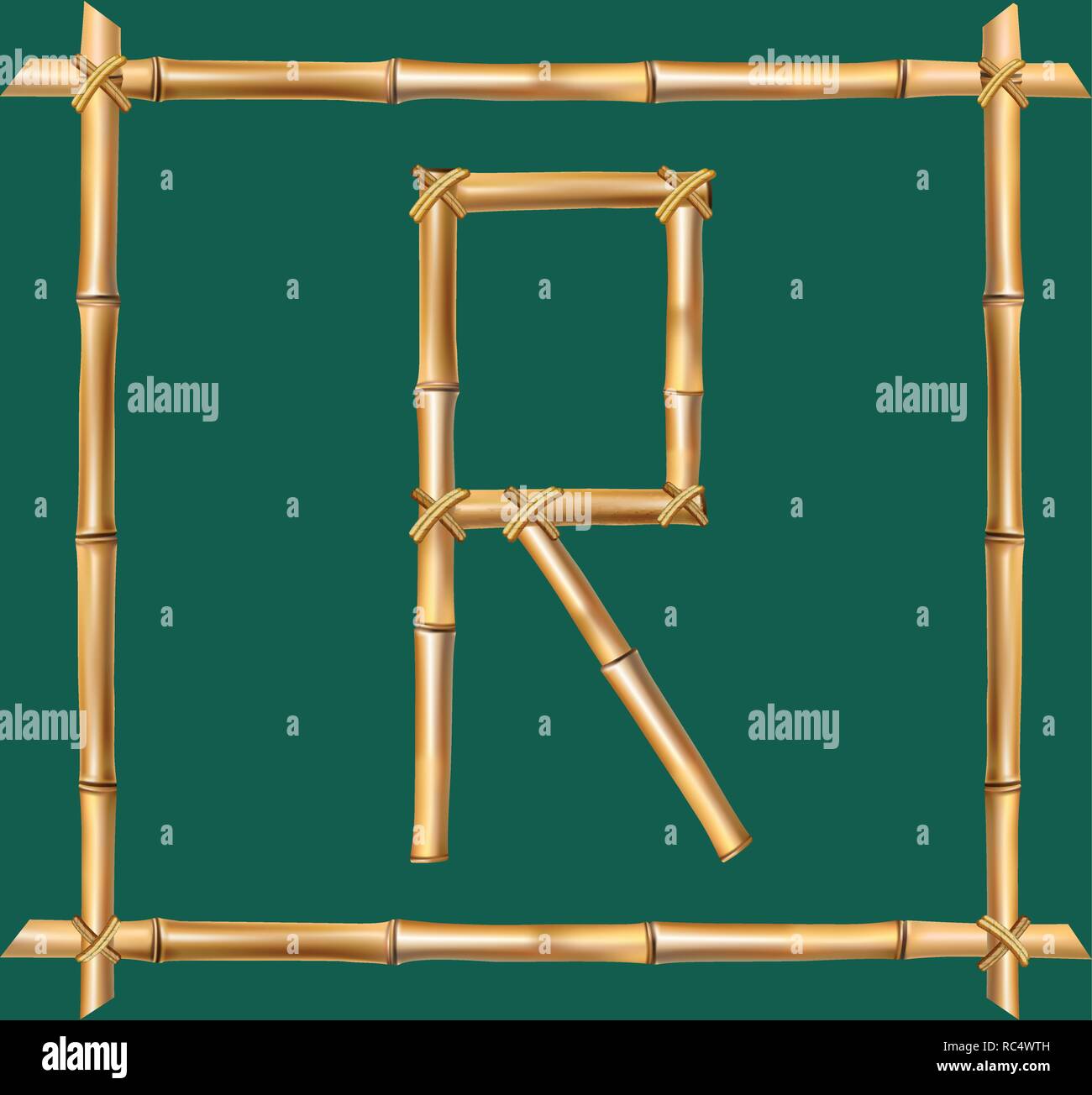 Vector bamboo alphabet. Capital letter R made of realistic brown dry ...