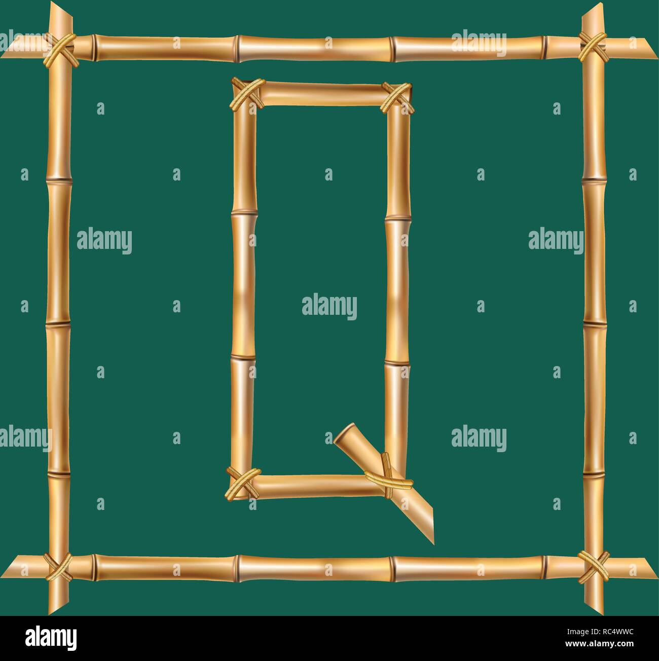 Vector bamboo alphabet. Capital letter Q made of realistic brown dry ...