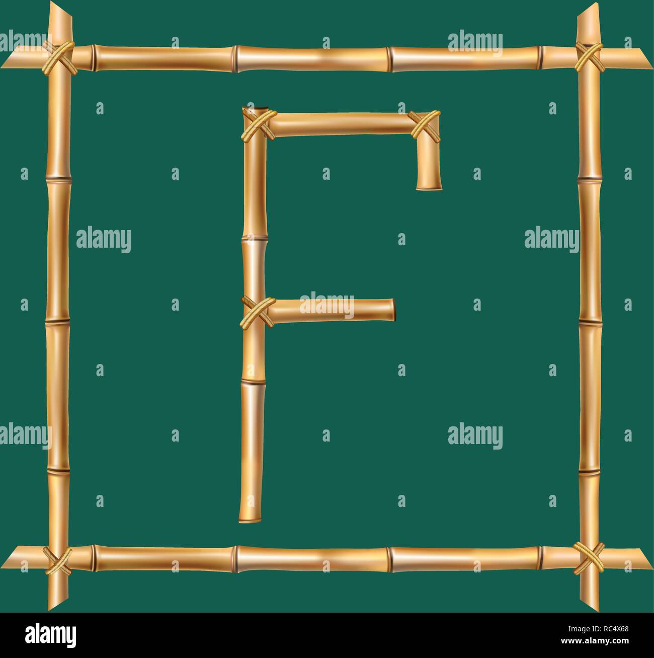 Vector bamboo alphabet. Capital letter F made of realistic brown dry ...