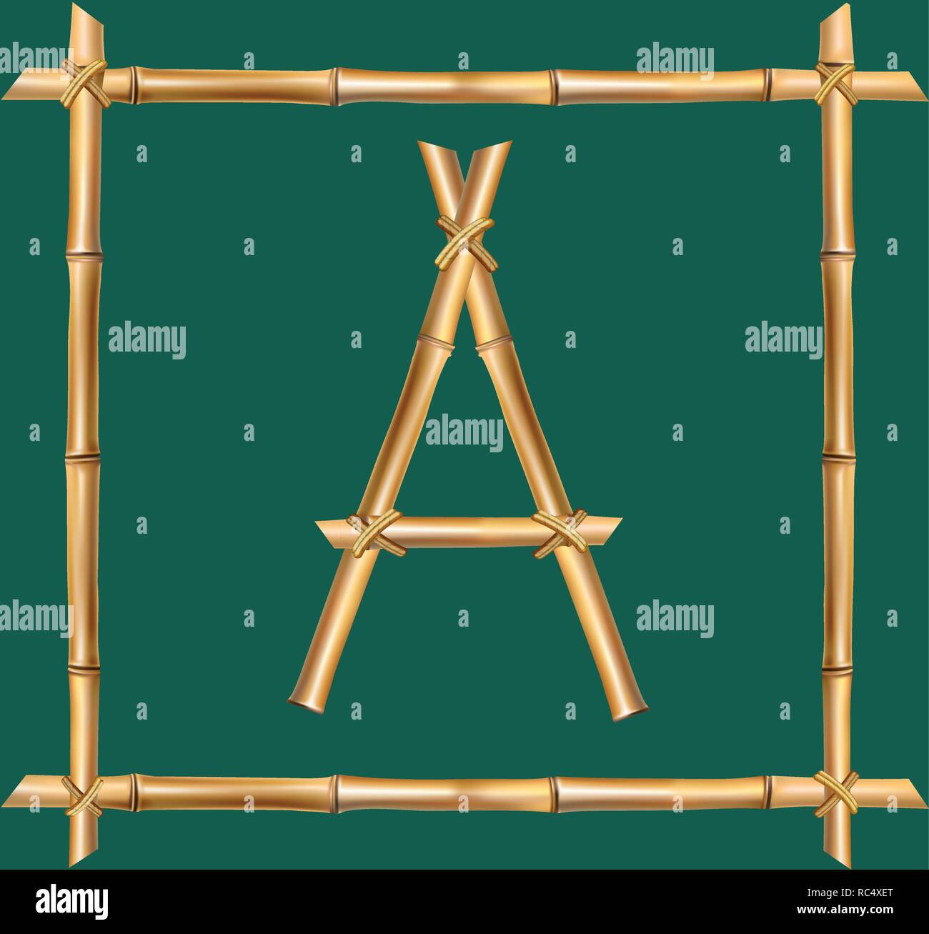 Vector bamboo alphabet. Capital letter A made of realistic brown dry ...