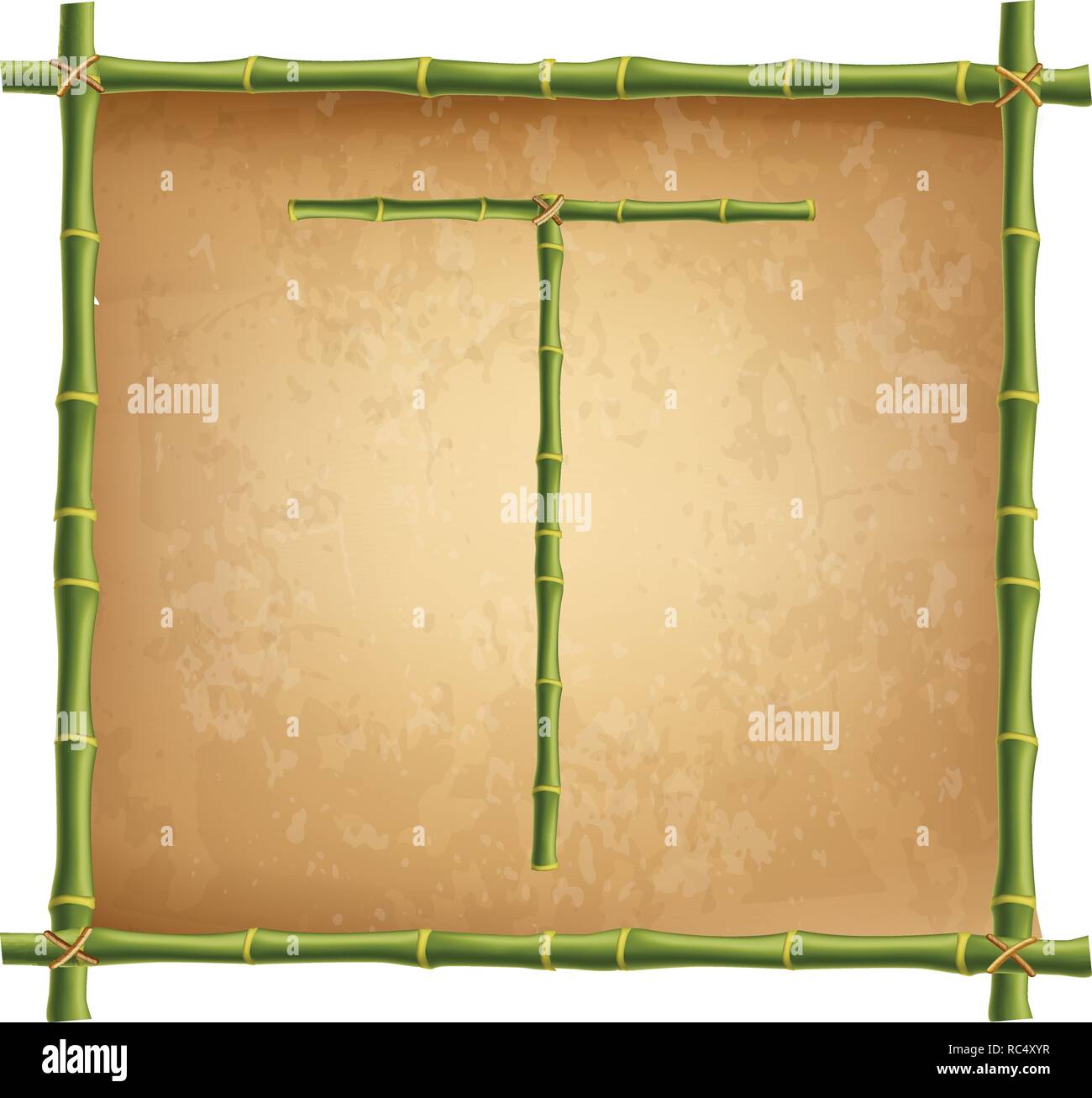 Vector bamboo alphabet. Capital letter T made of realistic green bamboo ...