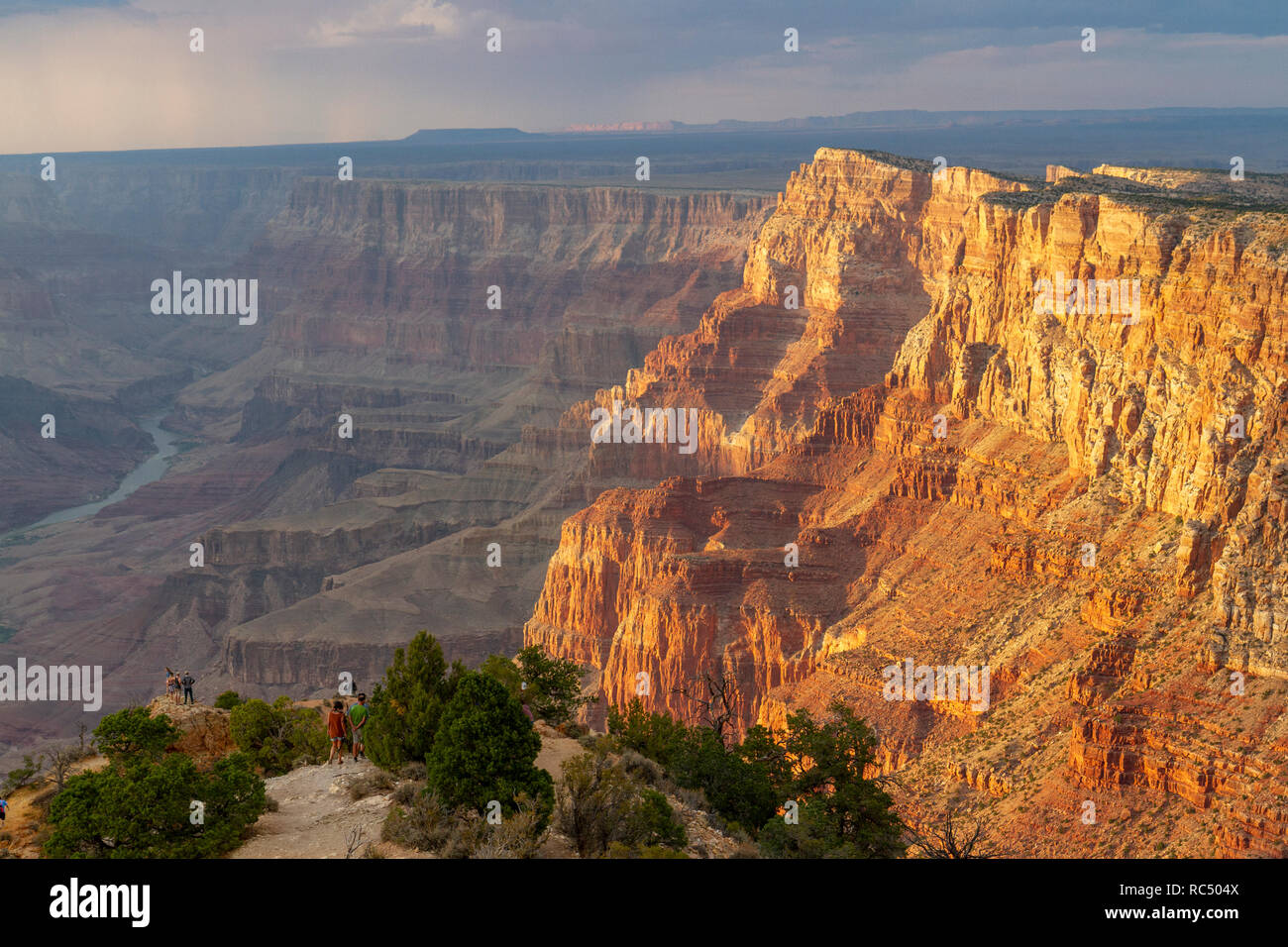 The Grand Canyon view north from Desert View Watchtower area towards ...