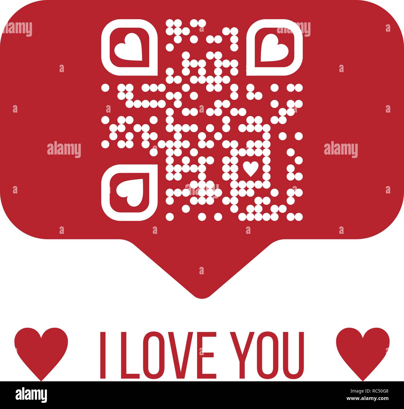 Vector illustration of I LOVE YOU text QR code in red chat bubble on ...