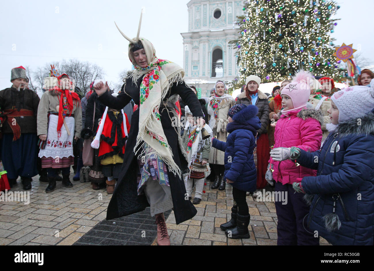 A woman dressed in a costume seen dancing during the Ukrainian ...