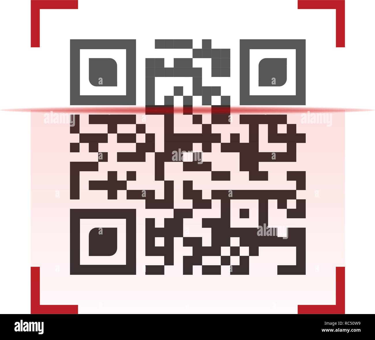 Vector illustration of QR code in red scanning frame. vector ...