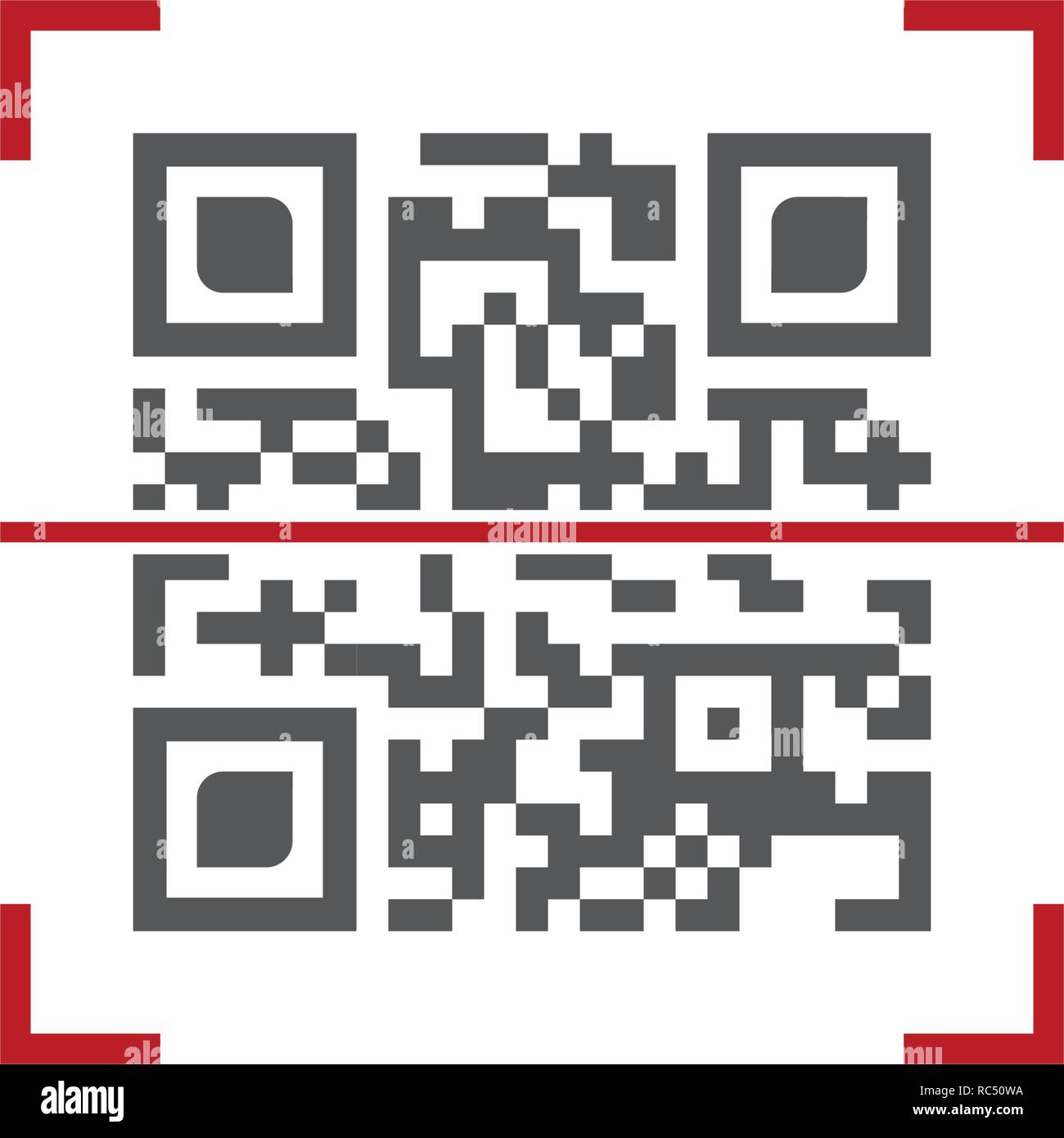 Vector illustration of QR code in red scanning frame. vector ...