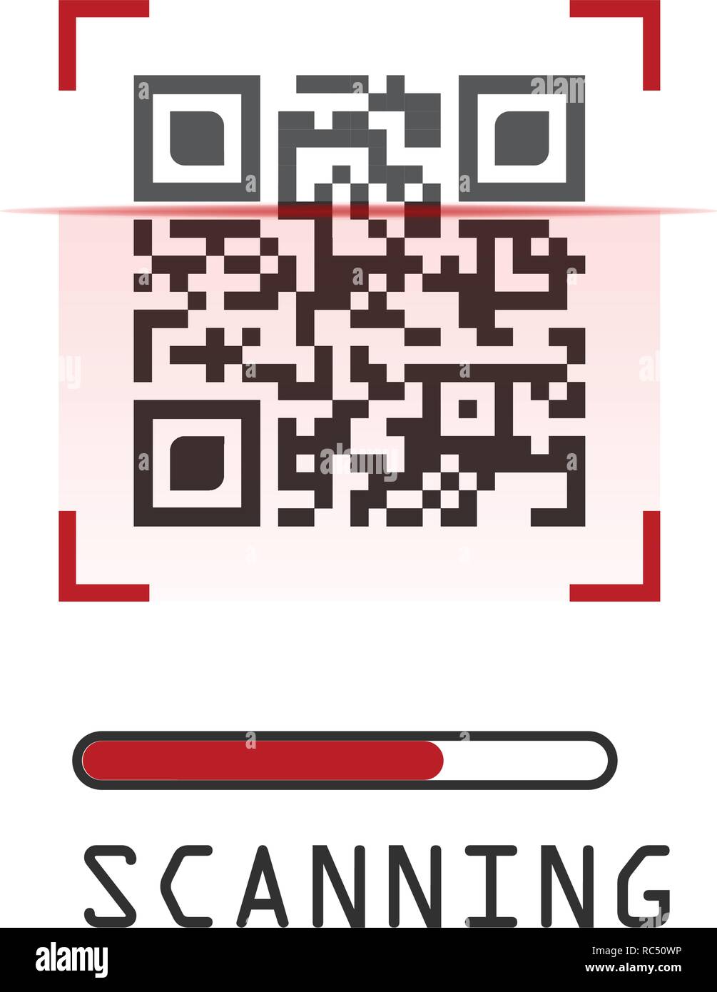 Vector illustration of QR code in red scanning frame. vector ...