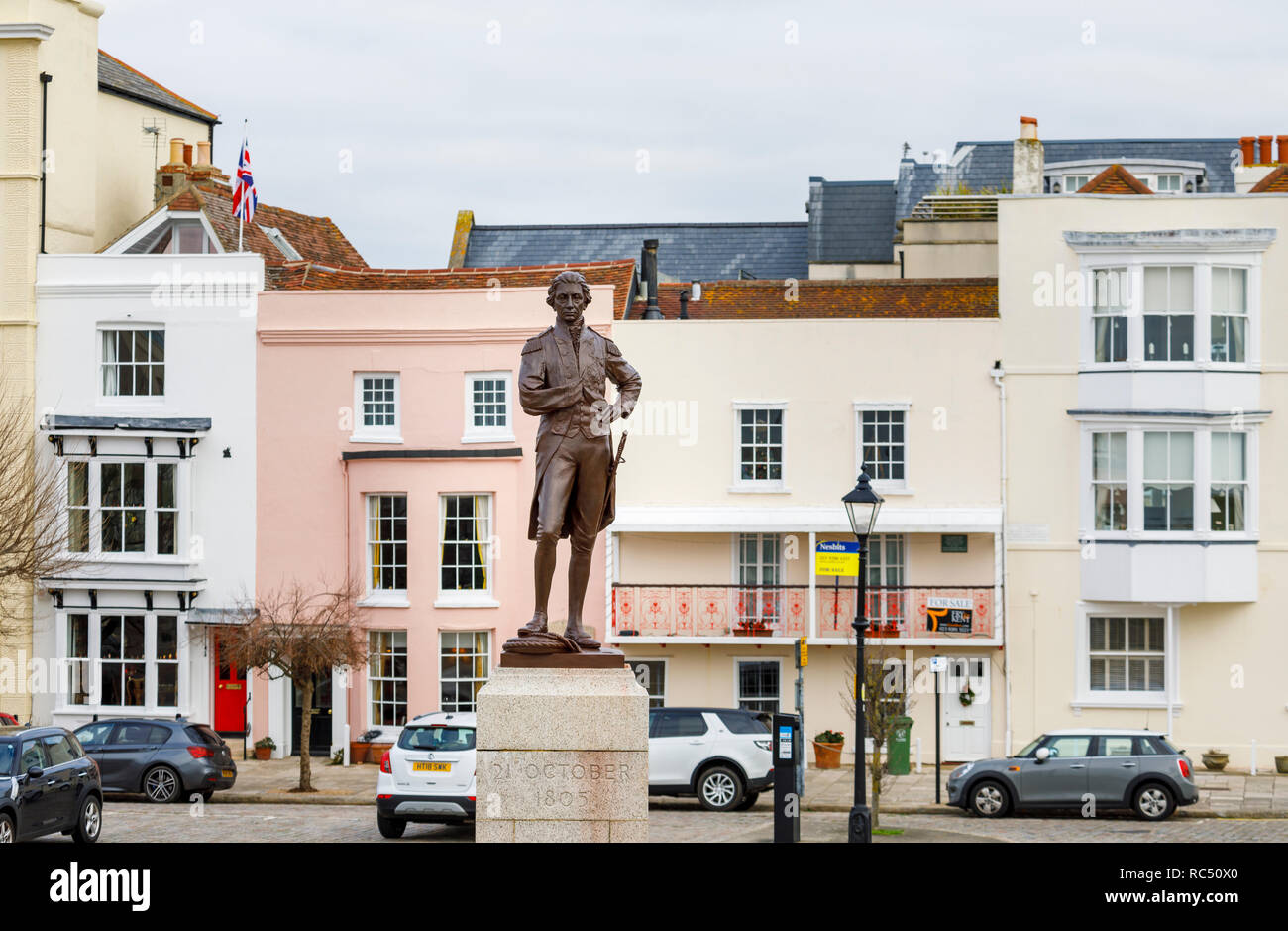 Statue of Admiral Lord Horatio Nelson, hero of Battle of Trafalgar, 21 ...