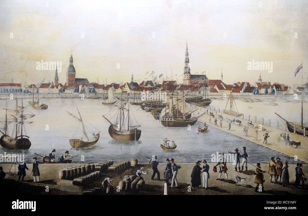 History. Modern Age. Latvia. Riga. Port. 18th Century. Colored ...
