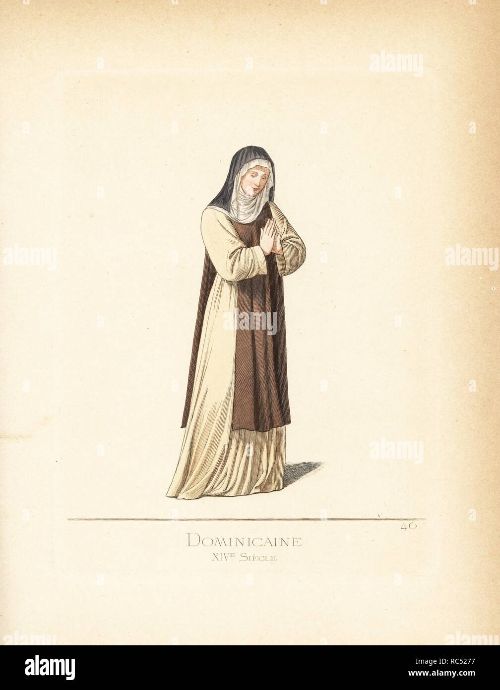 Dominican nun, 14th century. She wears a black veil, brown scapular and ...