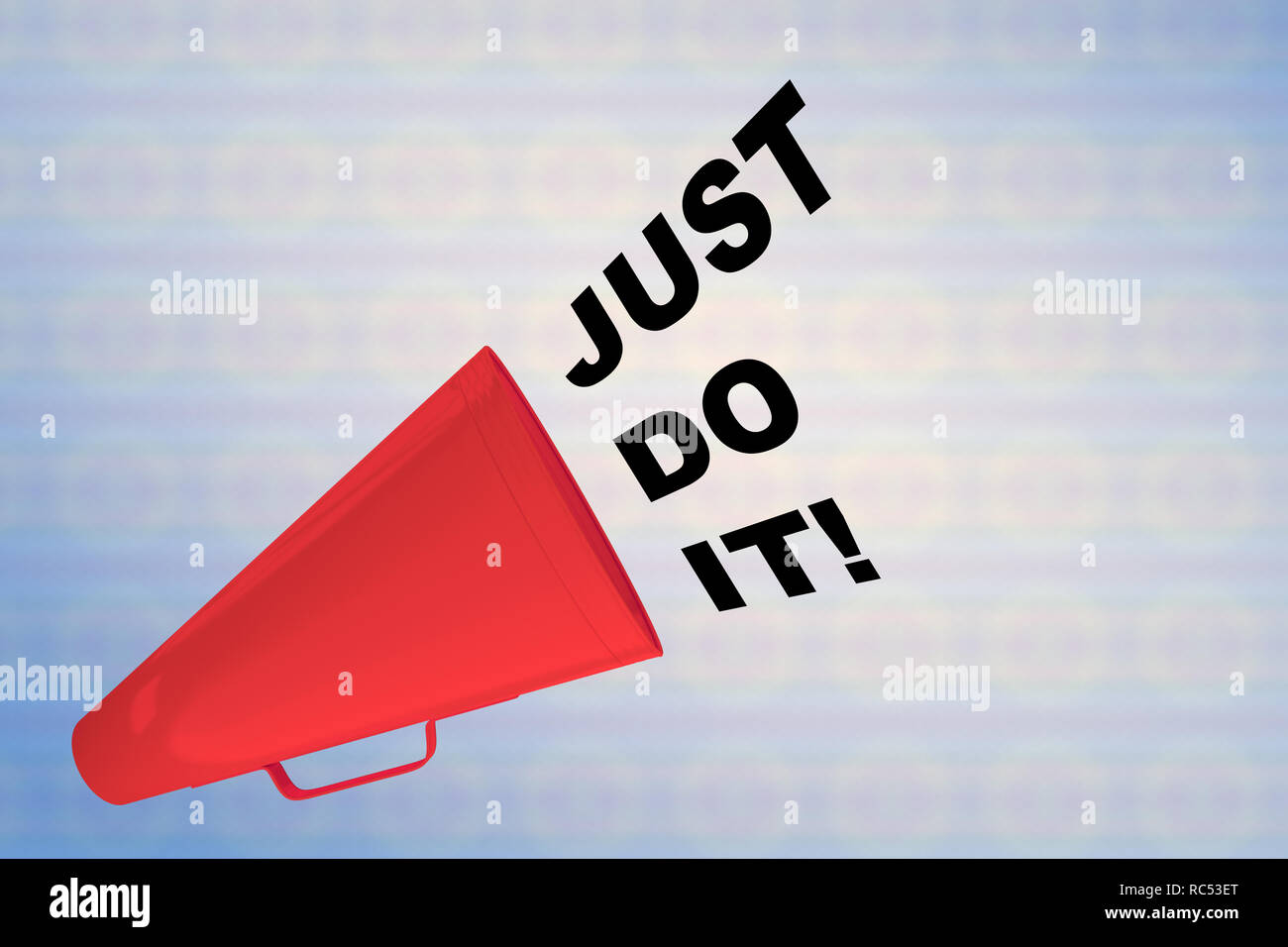 3D illustration of JUST DO IT! title flowing from a loudspeaker Stock ...