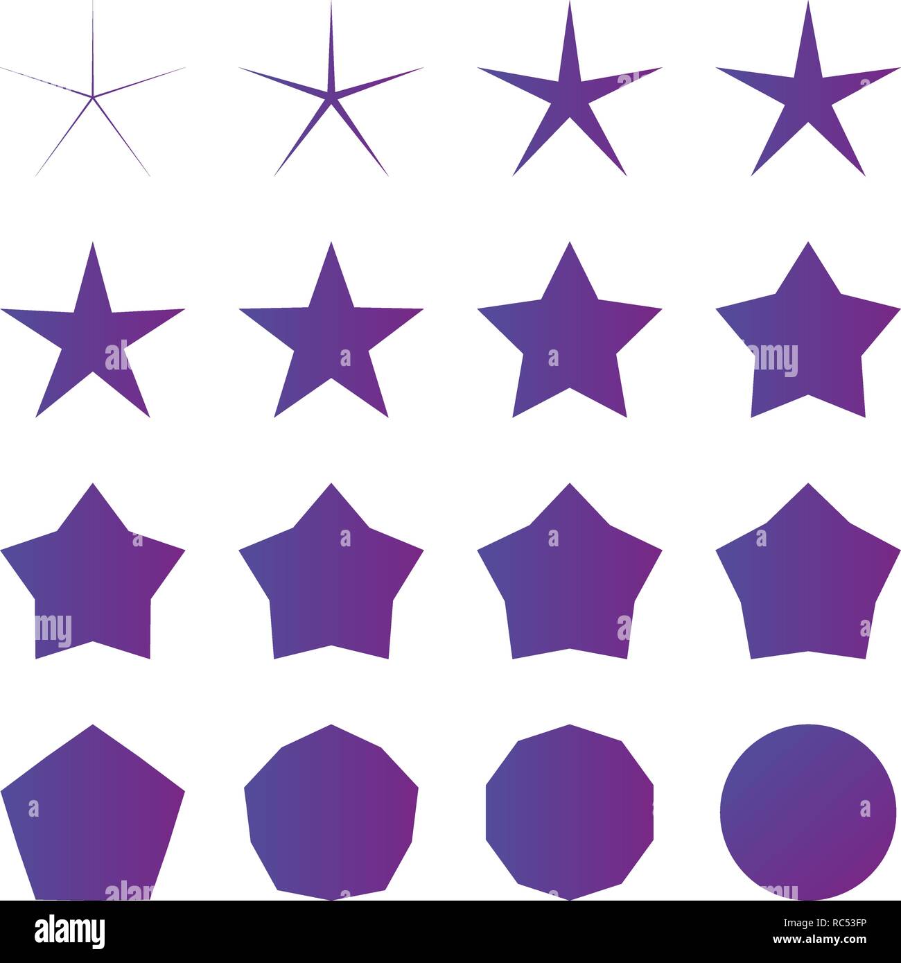 different radius five point star set, vector illustration isolated on ...