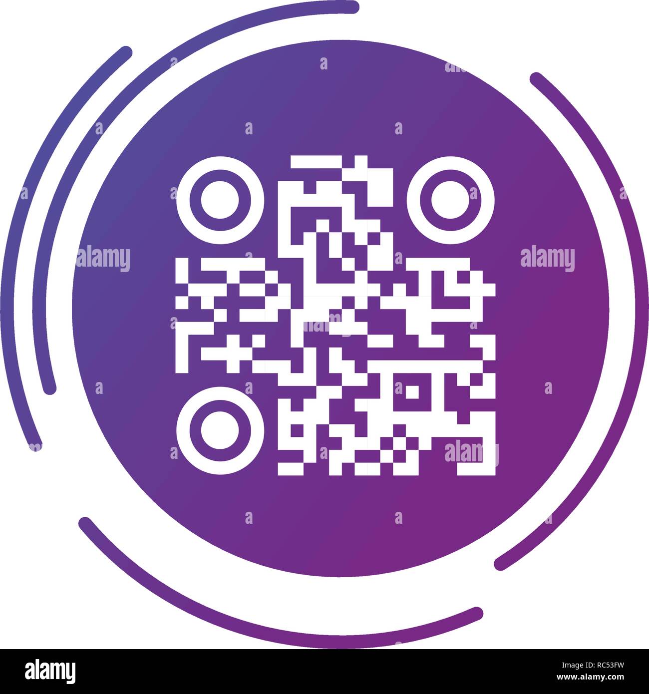 Qr code sign icon in purple gradient futuristic circle. Scan code ...