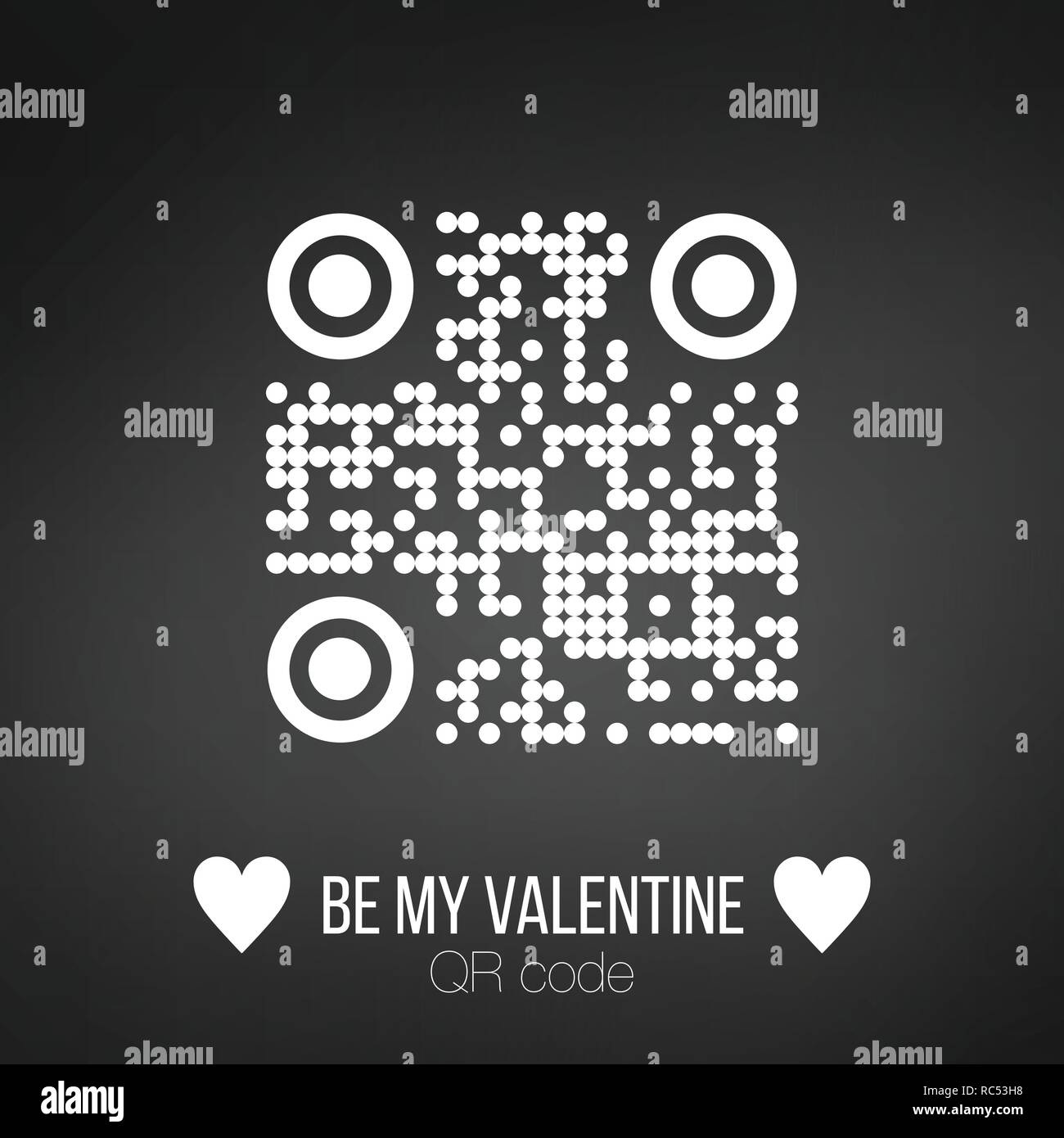 Vector illustration of BE MY VALENTINE text QR code on black background ...