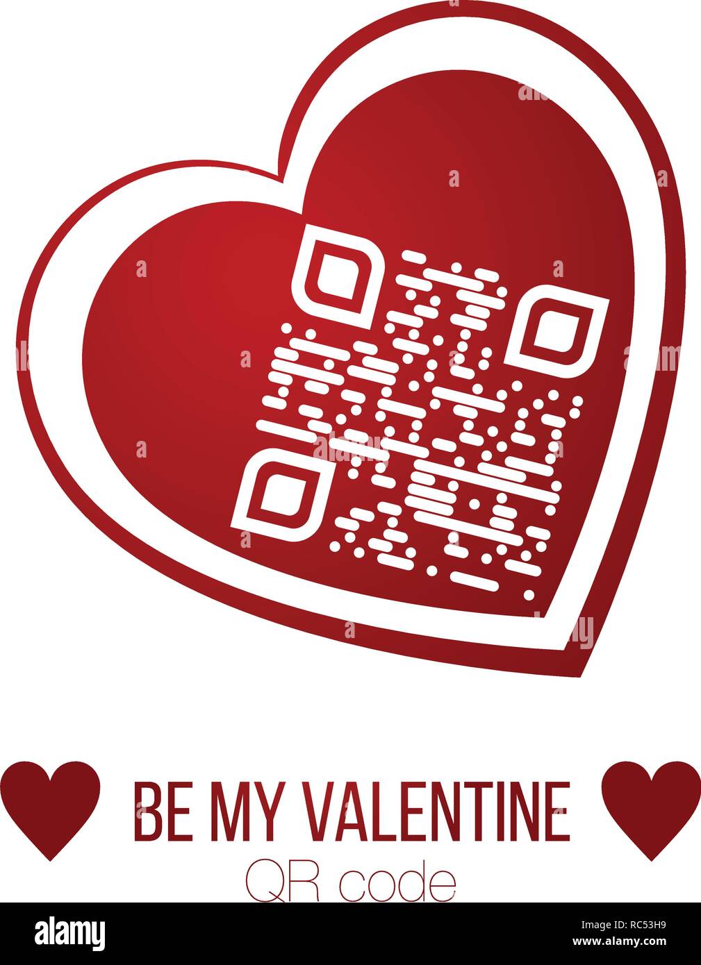 Vector illustration of BE MY VALENTINE text QR code in red heart on ...