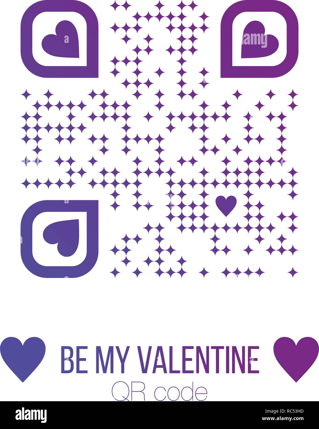 Vector illustration of BE MY VALENTINE text QR code in purple on white ...