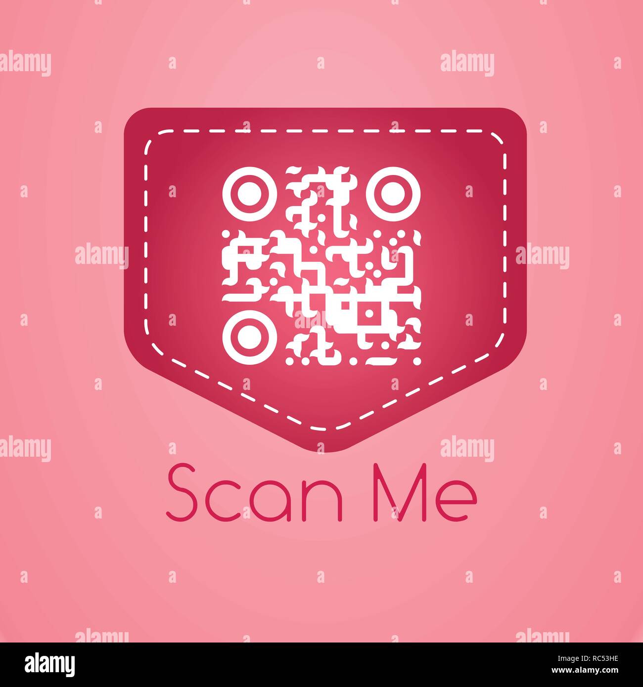 Vector illustration of BE MY VALENTINE text QR code label on pink ...