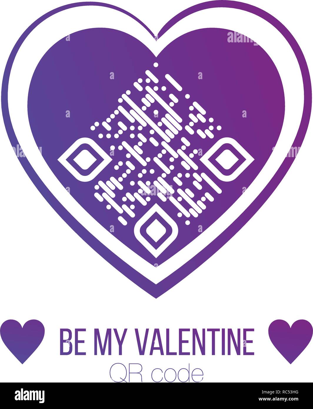 Vector illustration of BE MY VALENTINE QR code in purple heart on white ...