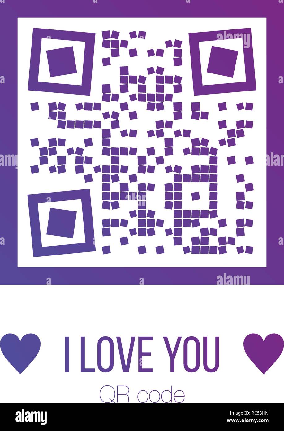 Vector illustration of I LOVE YOU QR code in purple color with squares ...