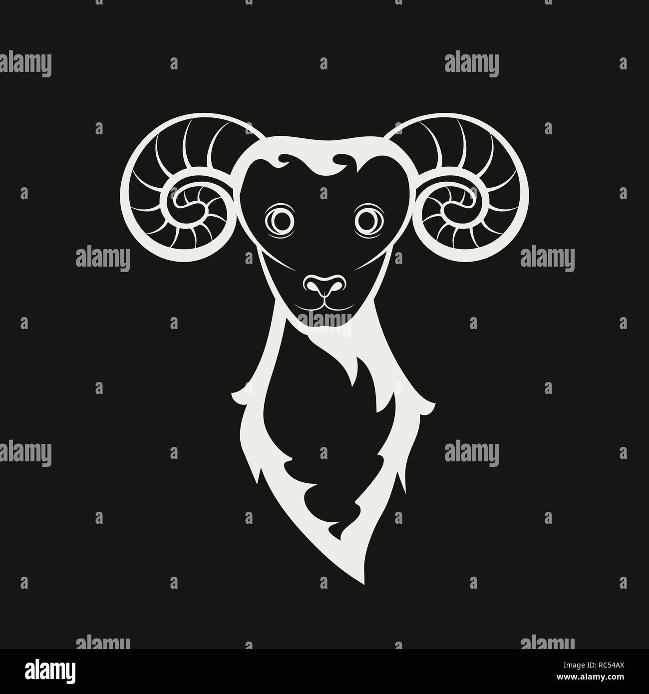 Head of a mutton. Drawing on a black background. Vector illustration ...
