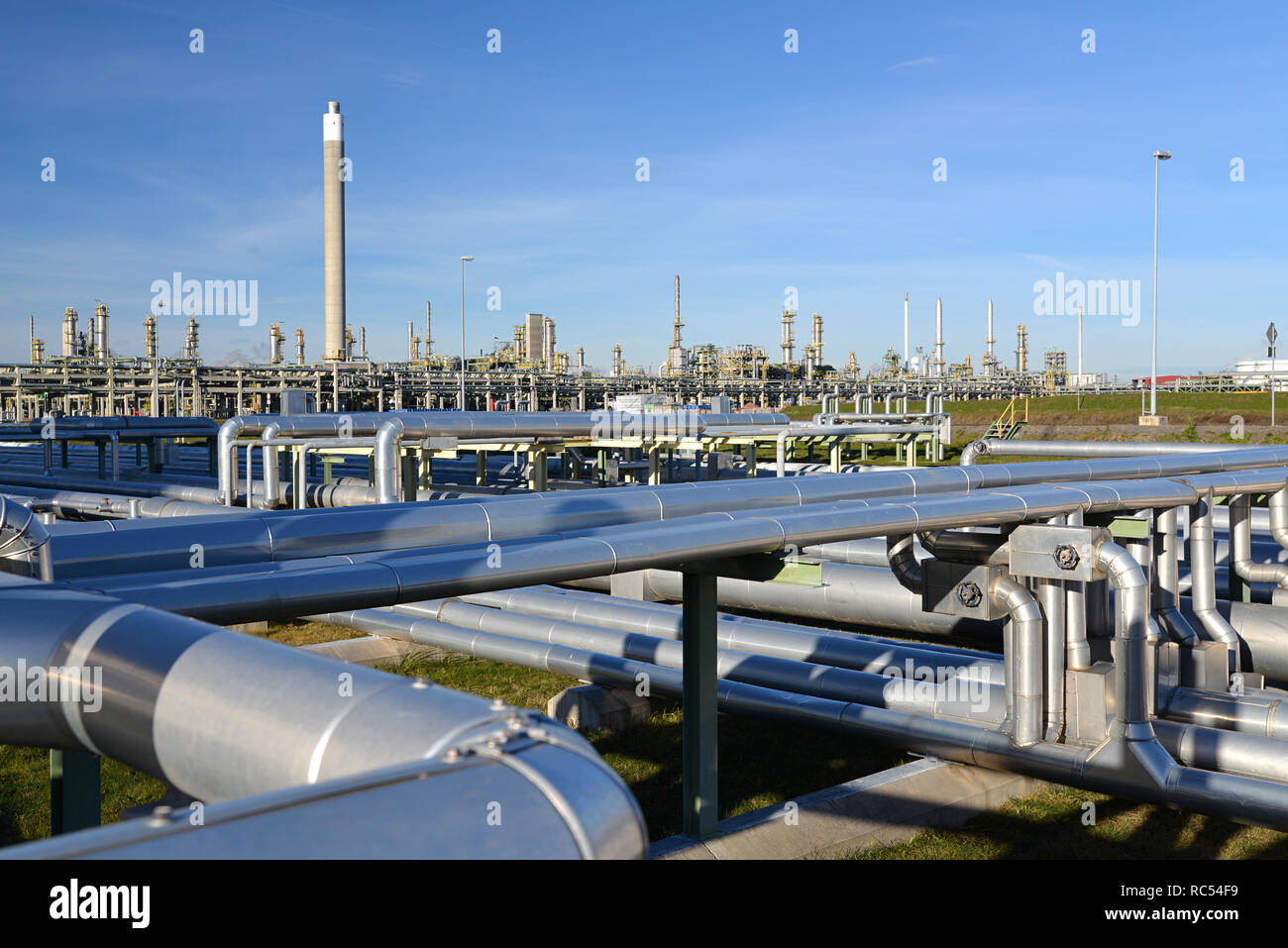 transport of crude oil to a refinery - pipelines and buildings of a ...