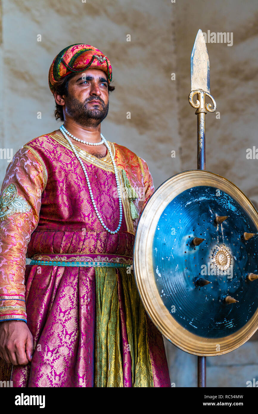Lahore, Pakistan - August 5, 2018: Guard in colorful historical costume ... Lahore, Pakistan - August 5, 2018: Guard in colorful historical costume ...