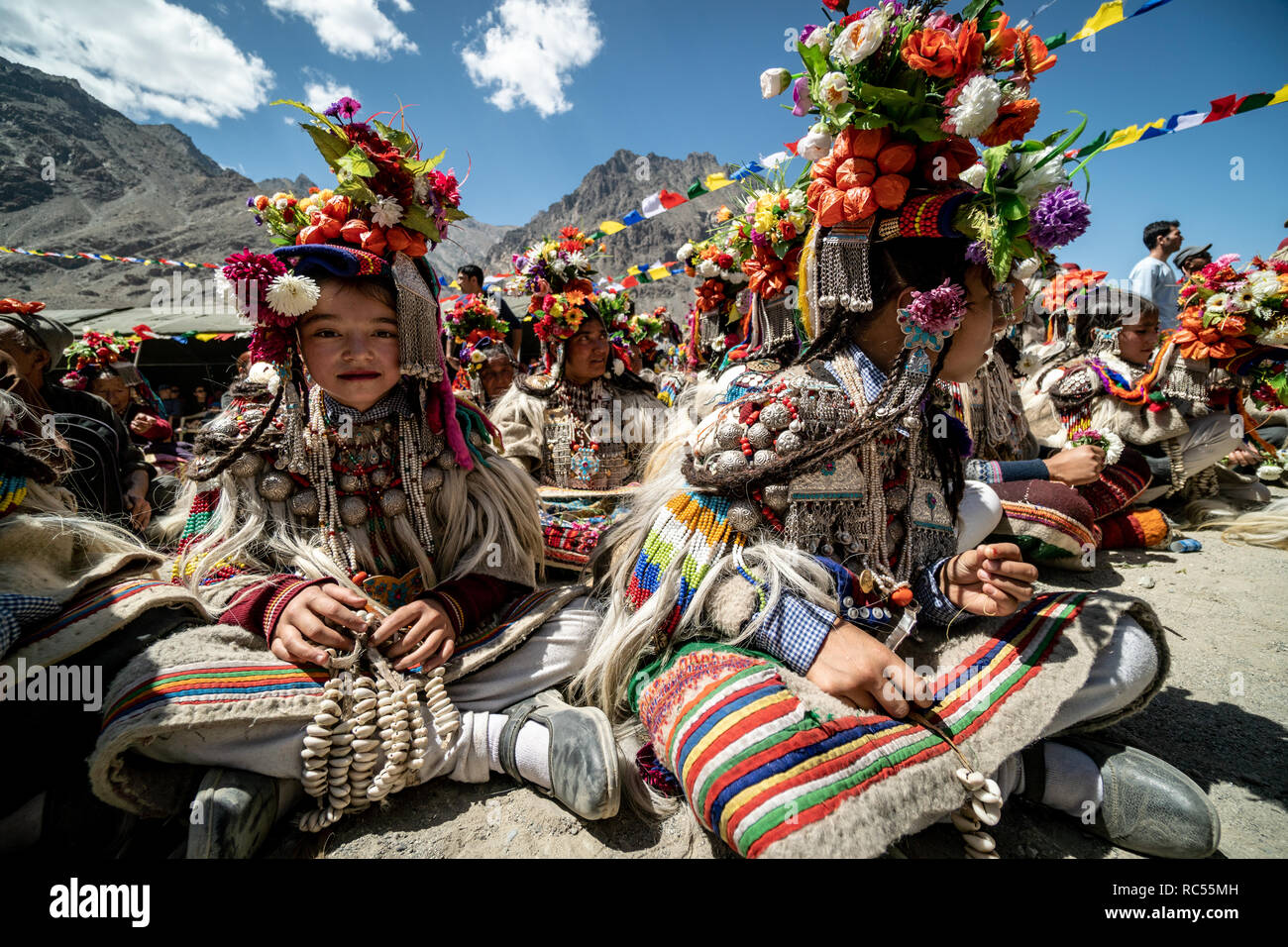 Ladakh, India - August 29, 2018: Indigenous children in traditional ...