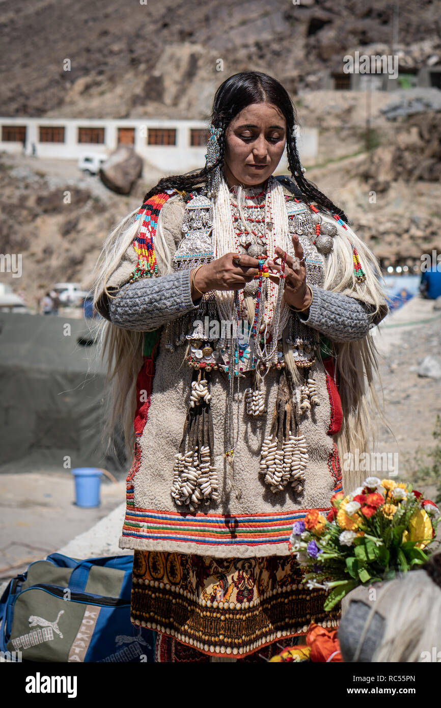 Ladakh, India - August 29, 2018: Portrait of an indigenous young woman ...