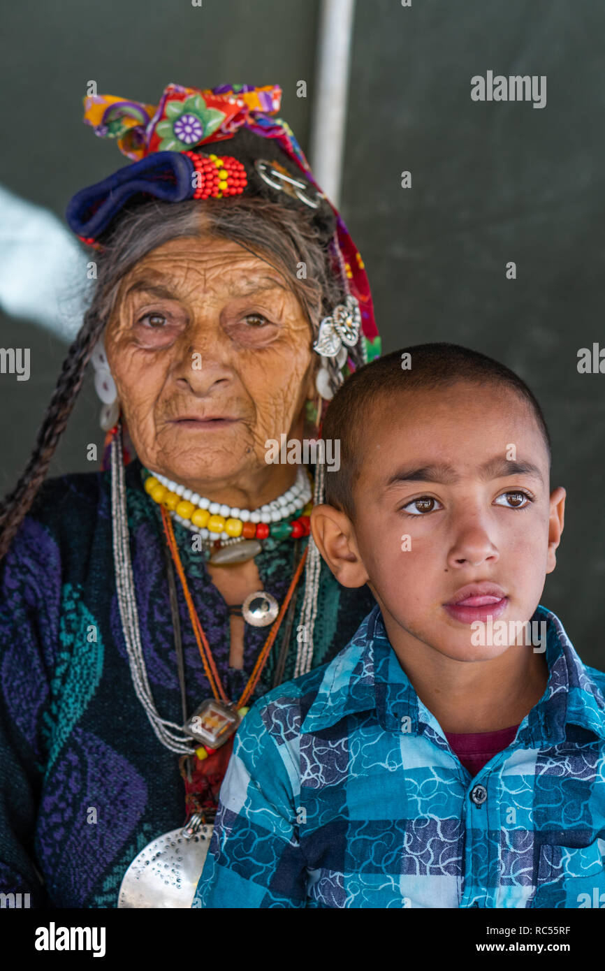 Ladakh, India - August 29, 2018: Meeting of generations. Indigenous old ...