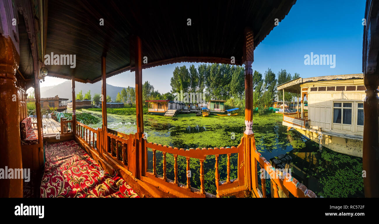 Srinagar, India - September 12, 2018: View from a terrace on the river ...