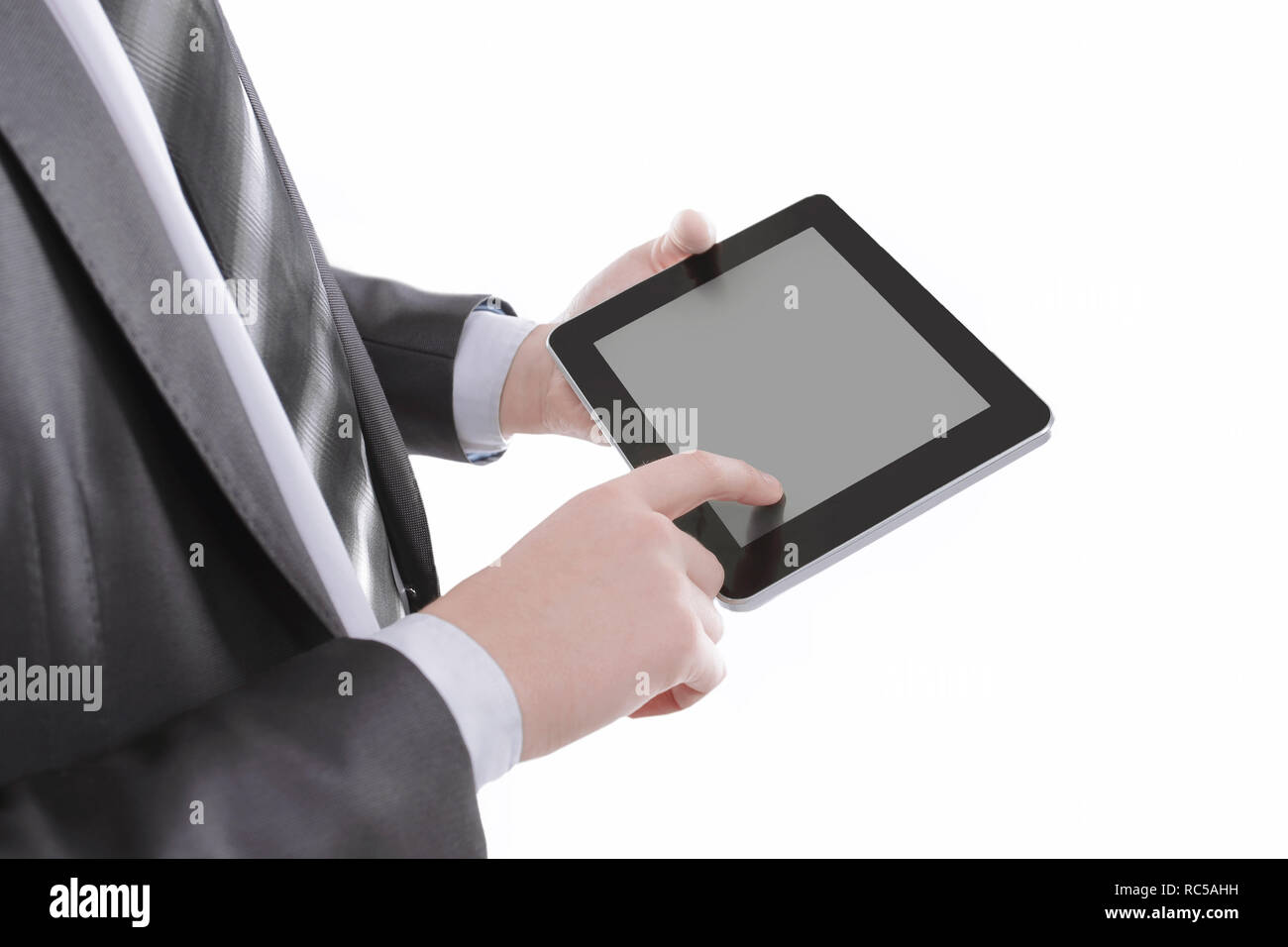 close up.businessman tapping the screen of the digital tablet Stock ...